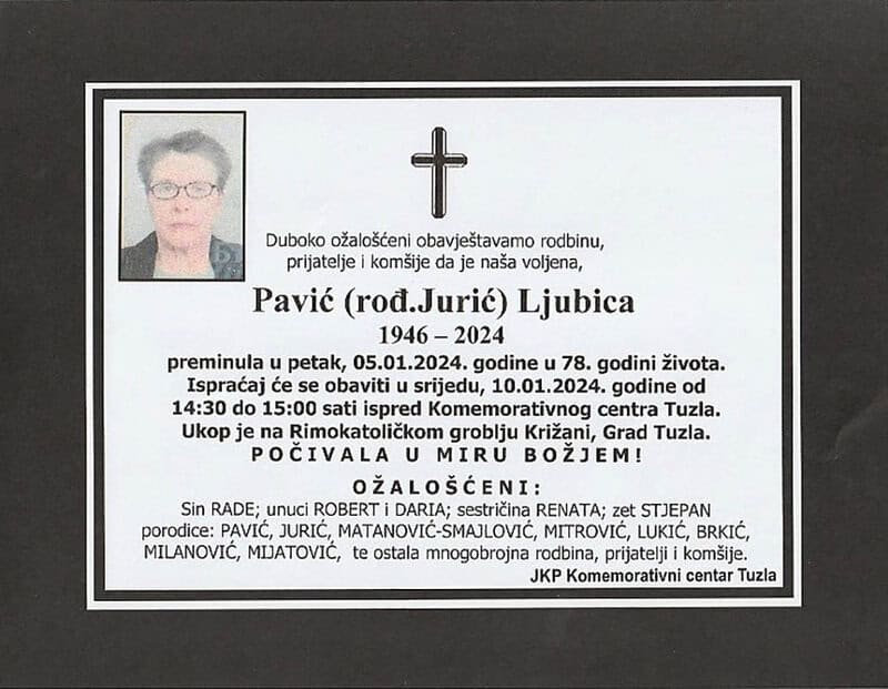In memoriam: Ljubica Pavić (Jurić) - Tuzla L!VE