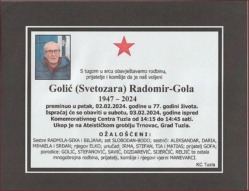 Preminuo najstariji Manevarac Rade Golić - Gola - Tuzla L!VE