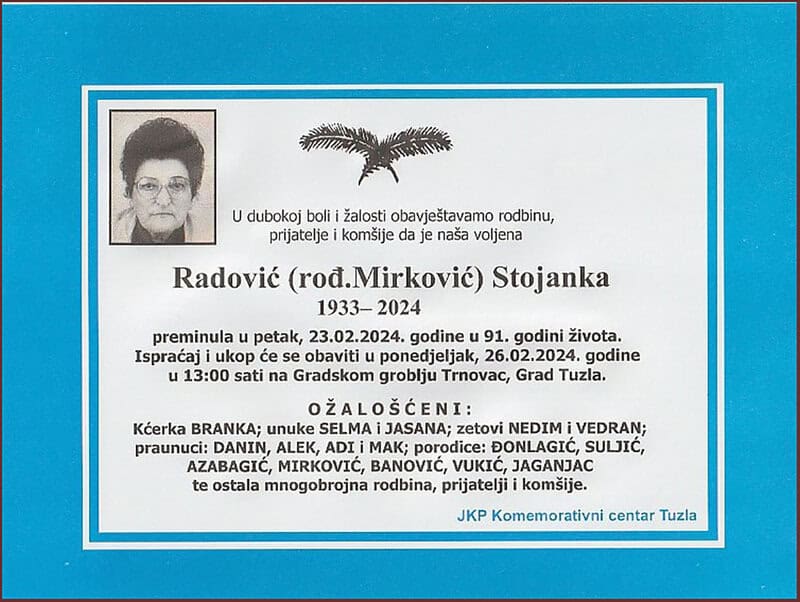 In memoriam: Stojanka Radović (Mirković) - Tuzla L!VE