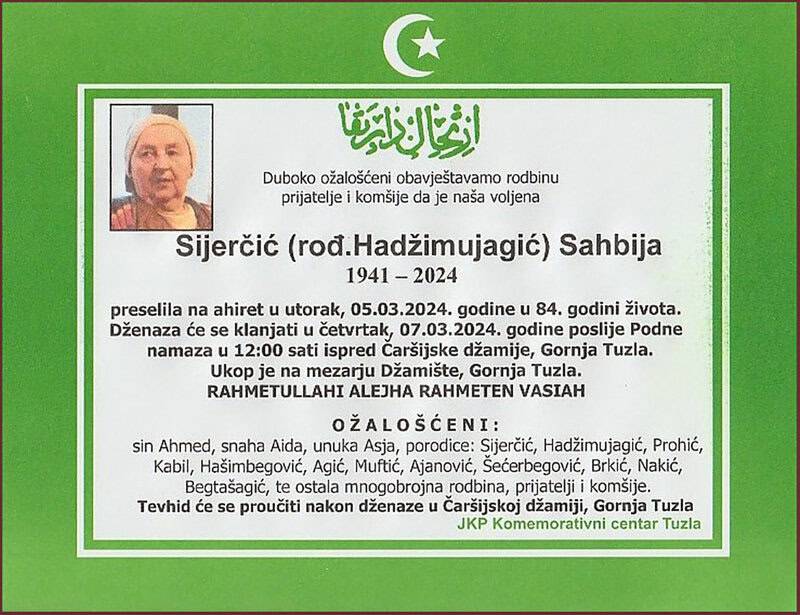 In memoriam: Sahbija Sijerčić (Hadžimujagić) - Tuzla L!VE