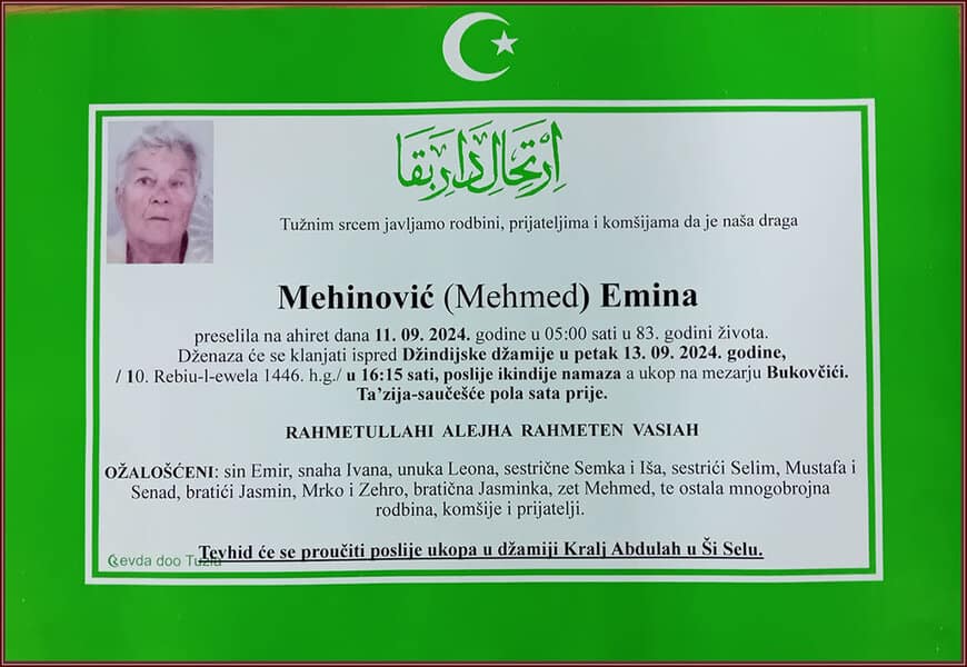In memoriam: Emina (Mehmeda) MEHINOVIĆ - Tuzla L!VE