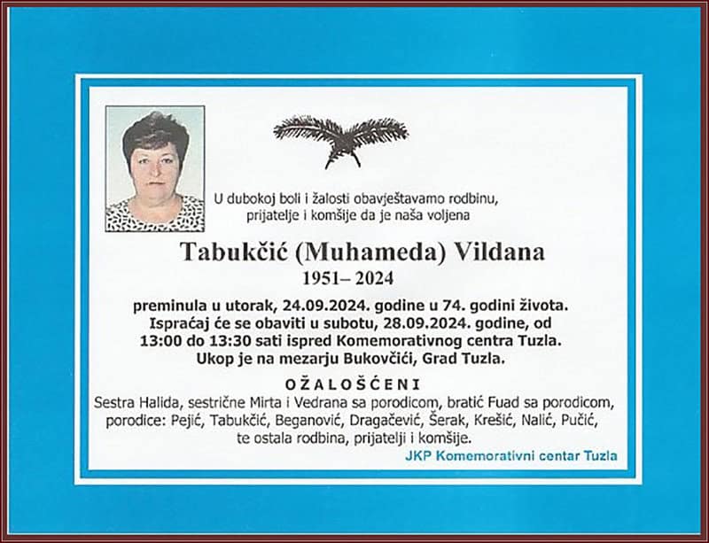 In memoriam: Vildana (Muhameda) TABUKČIĆ - Tuzla L!VE