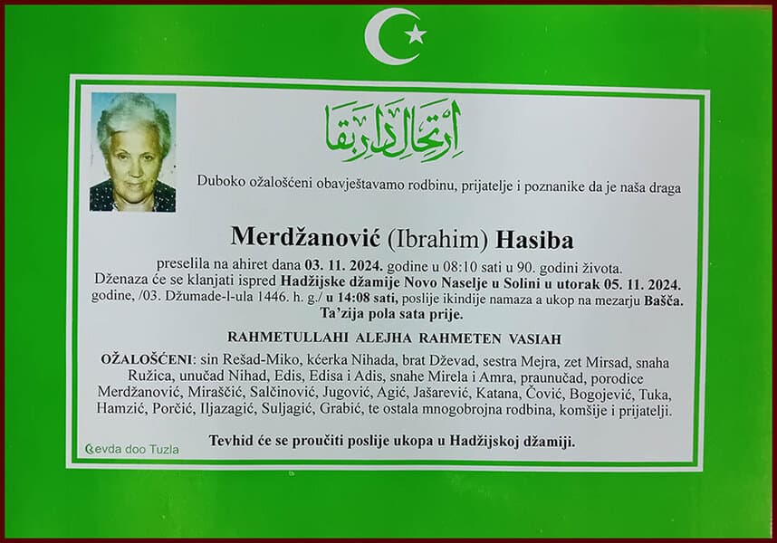 In memoriam: Hasiba (Ibrahima) MERDŽANOVIĆ - Tuzla L!VE