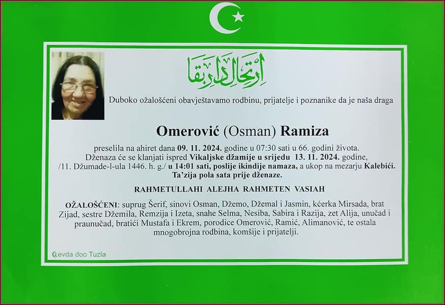 In memoriam: Ramiza (Osmana) OMEROVIĆ - Tuzla L!VE