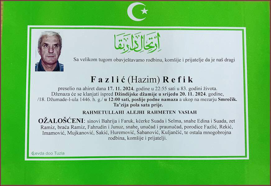 In memoriam: Refik (Hazima) FAZLIĆ - Tuzla L!VE