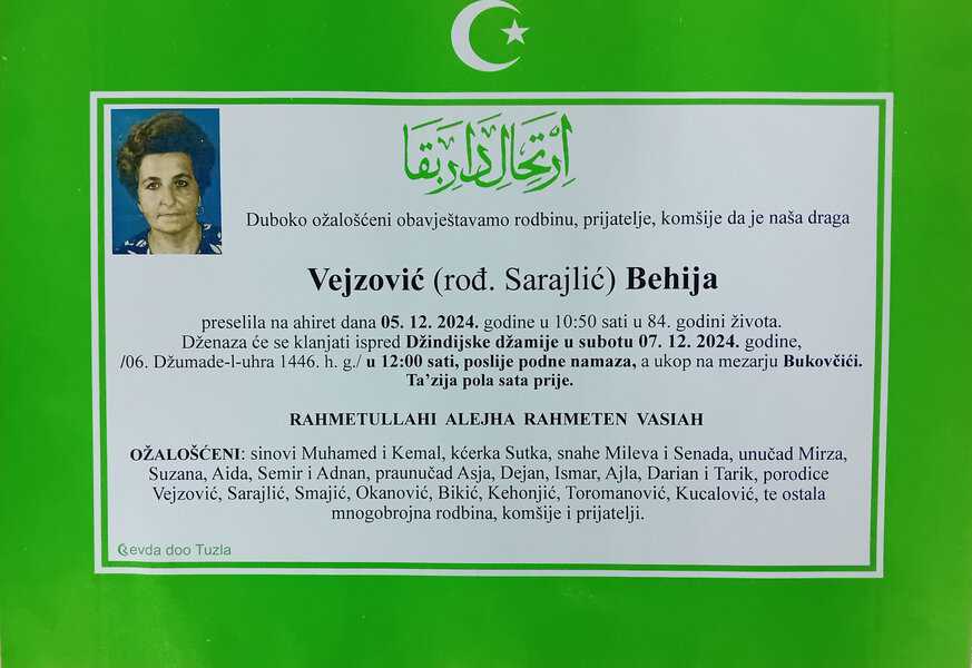 In memoriam: Behija VEJZOVIĆ (Sarajlić) - Tuzla L!VE