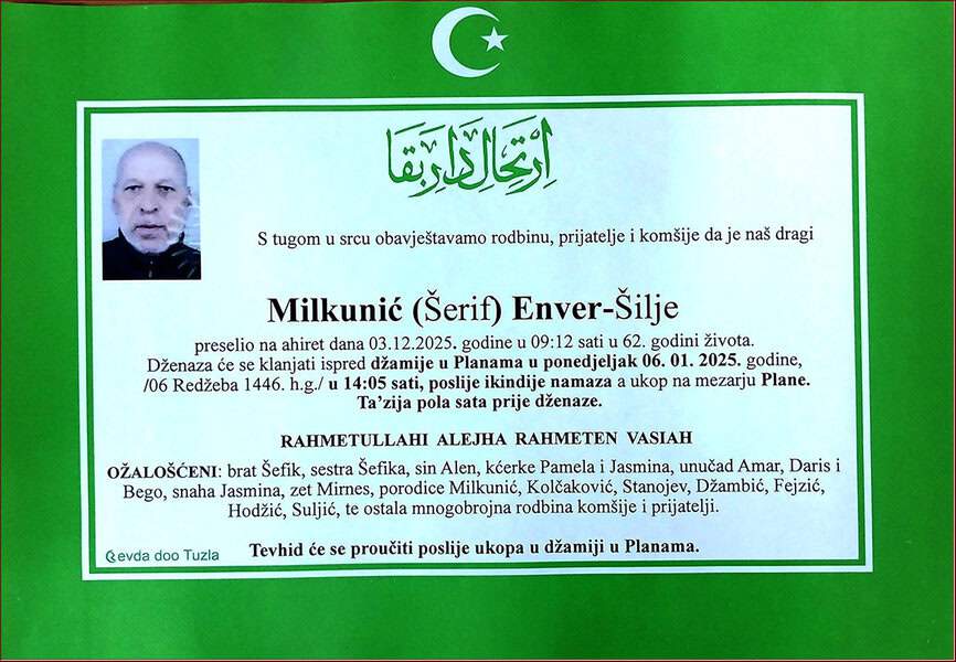 In memoriam: Enver (Šerifa) MILKUNIĆ - Šilje - Tuzla L!VE