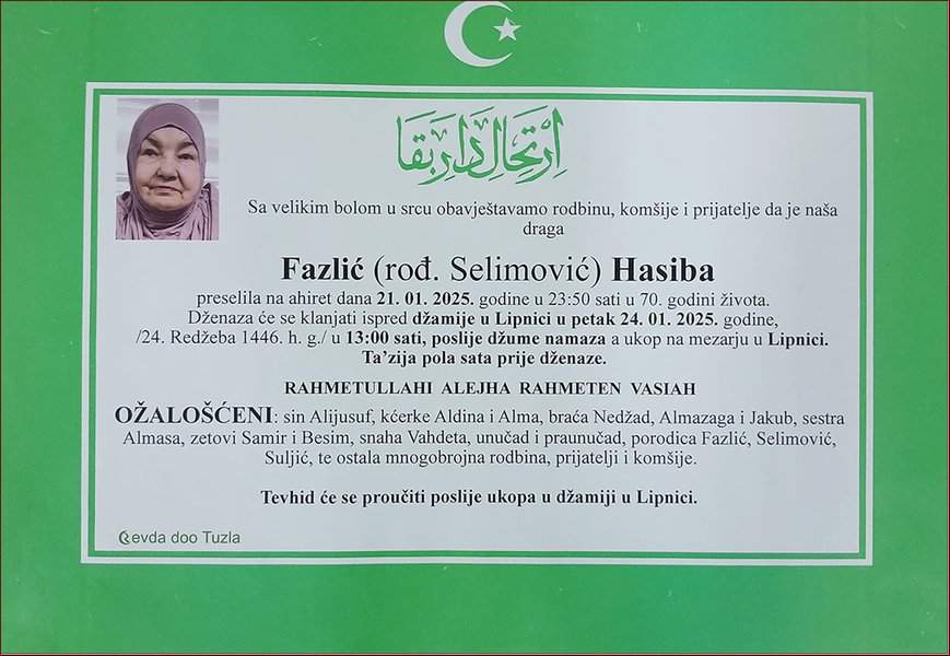 In memoriam: Hasiba FAZLIĆ (Selimović) - Tuzla L!VE