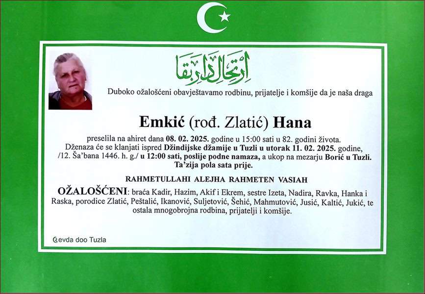 In memoriam: Hana EMKIĆ (Zlatić) - Tuzla L!VE