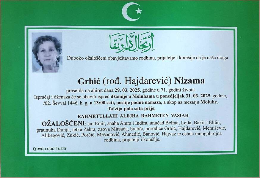 In memoriam: Nizama GRBIĆ (Hajdarević) - Tuzla L!VE