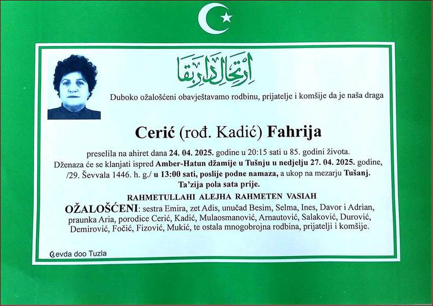 In memoriam: Fahrija CERIĆ (Kadić) - Tuzla L!VE