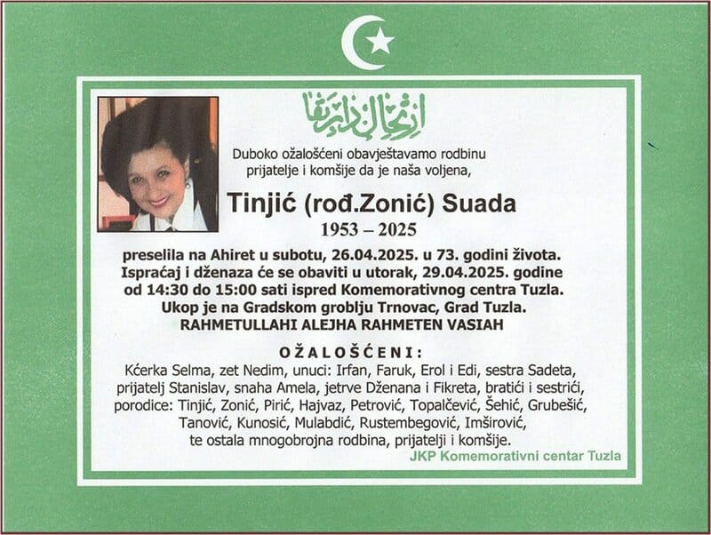 In memoriam: Suada TINJIĆ (Zonić) - Tuzla L!VE