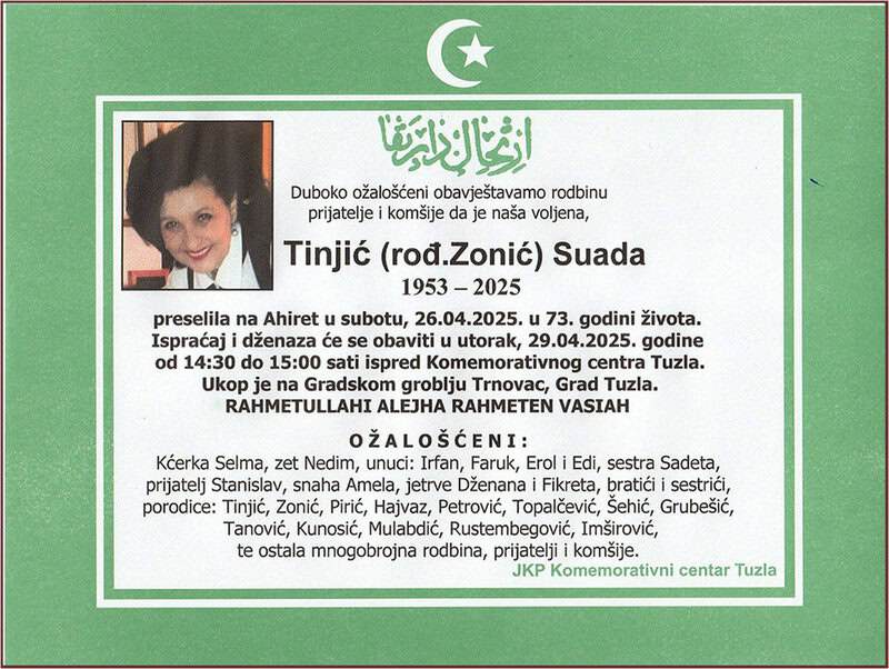In memoriam: Suada TINJIĆ (Zonić) - Tuzla L!VE